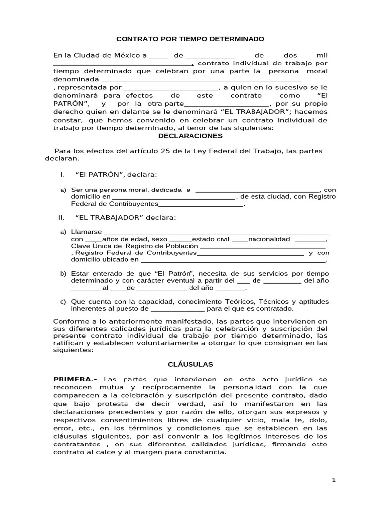 Contrato Laboral Temporal CDMX | PDF | Tiempo de trabajo