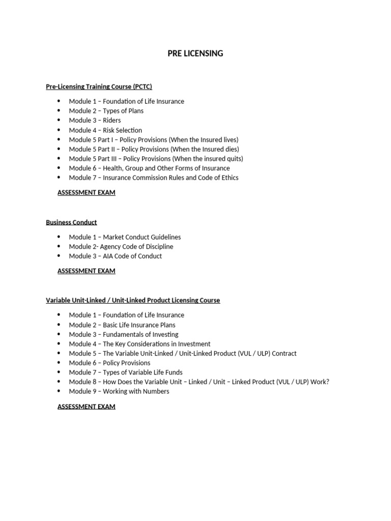 Pre Licensing Trainings | PDF