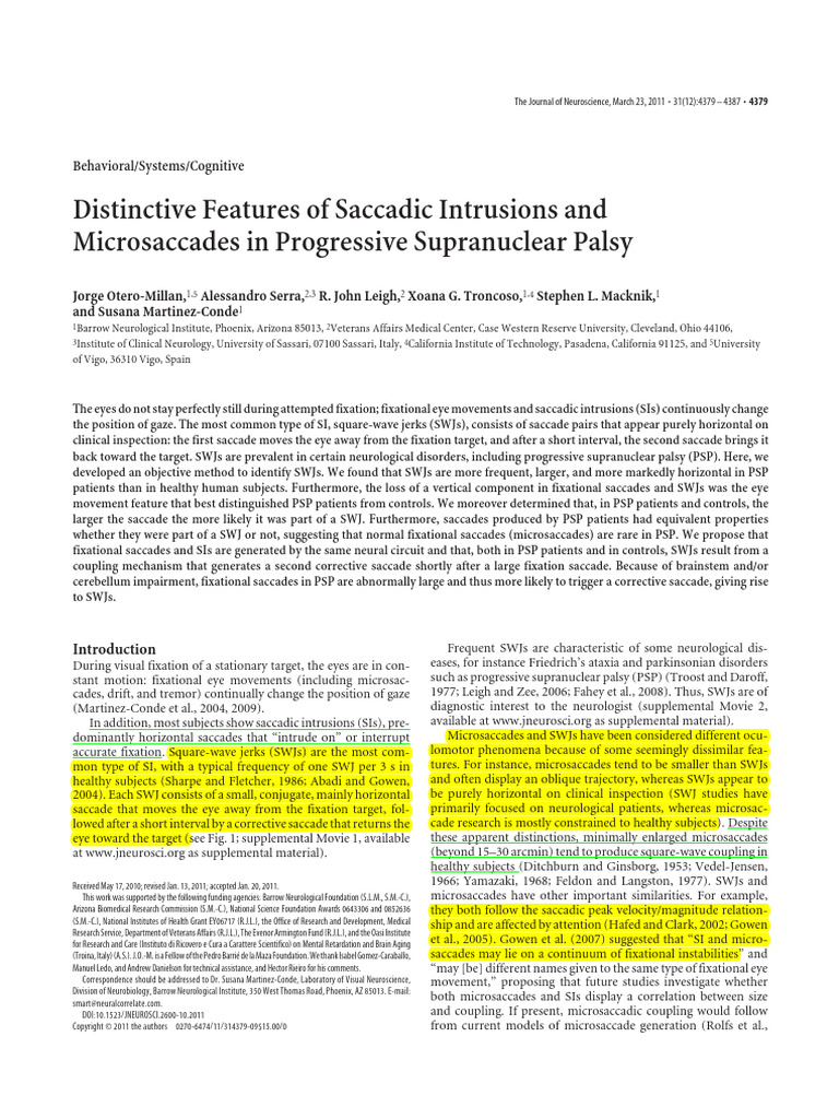 Distinctive Features of Saccadic Intrusions and Microsaccades in Progressive Supranuclear Palsy ...