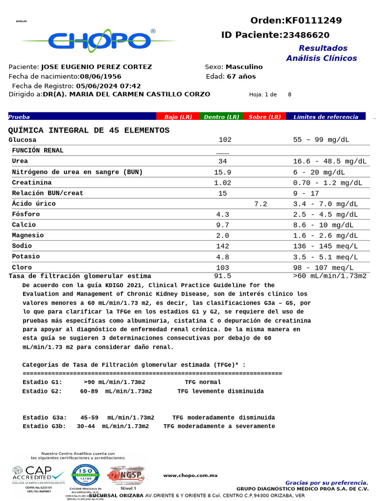 Resultados de Análisis Clínicos Chopo | PDF | Especialidades Medicas ...