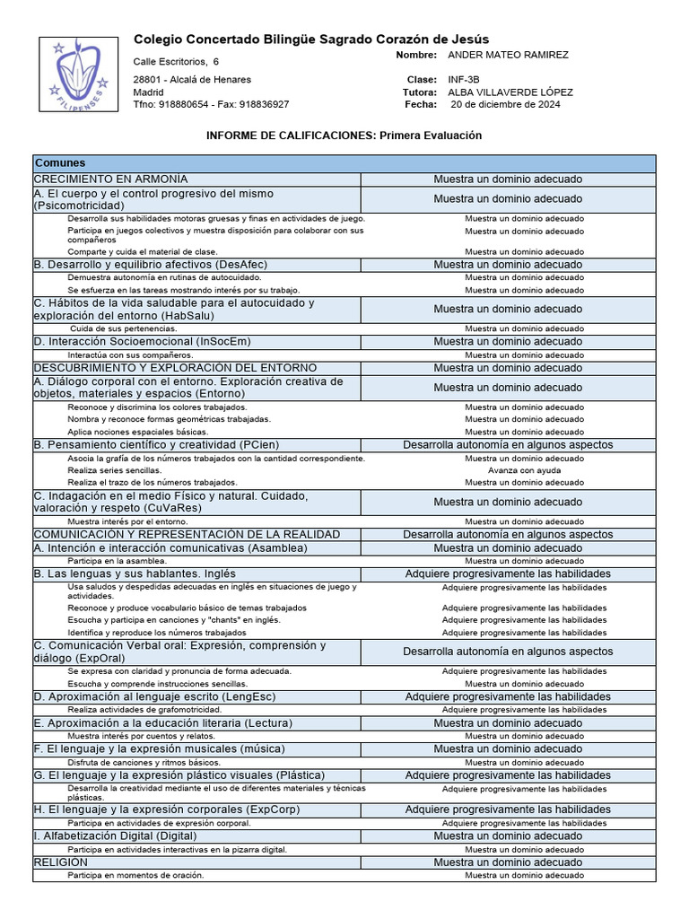 Infantil Bolet n Evaluaciones 20241220 105606 | PDF | Comunicación | Idioma en Inglés