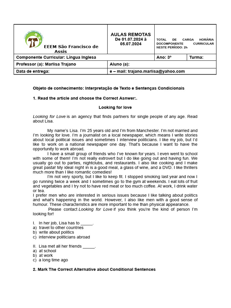 -Template- Avalia--o de Ingl-s 1 - 3- ano.docx | PDF