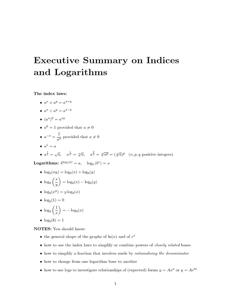 Indices and Logs Executive Summary | PDF