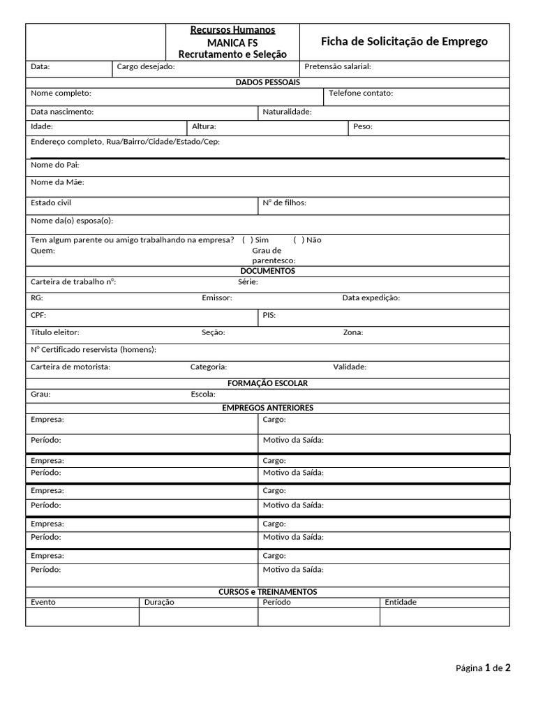 Formulario de Solicitacao de Emprego | PDF