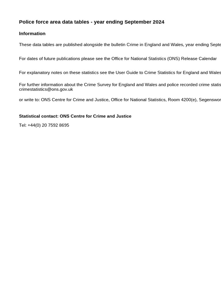 Police Force Are a Tables Year Ending September 2024 Final | PDF ...