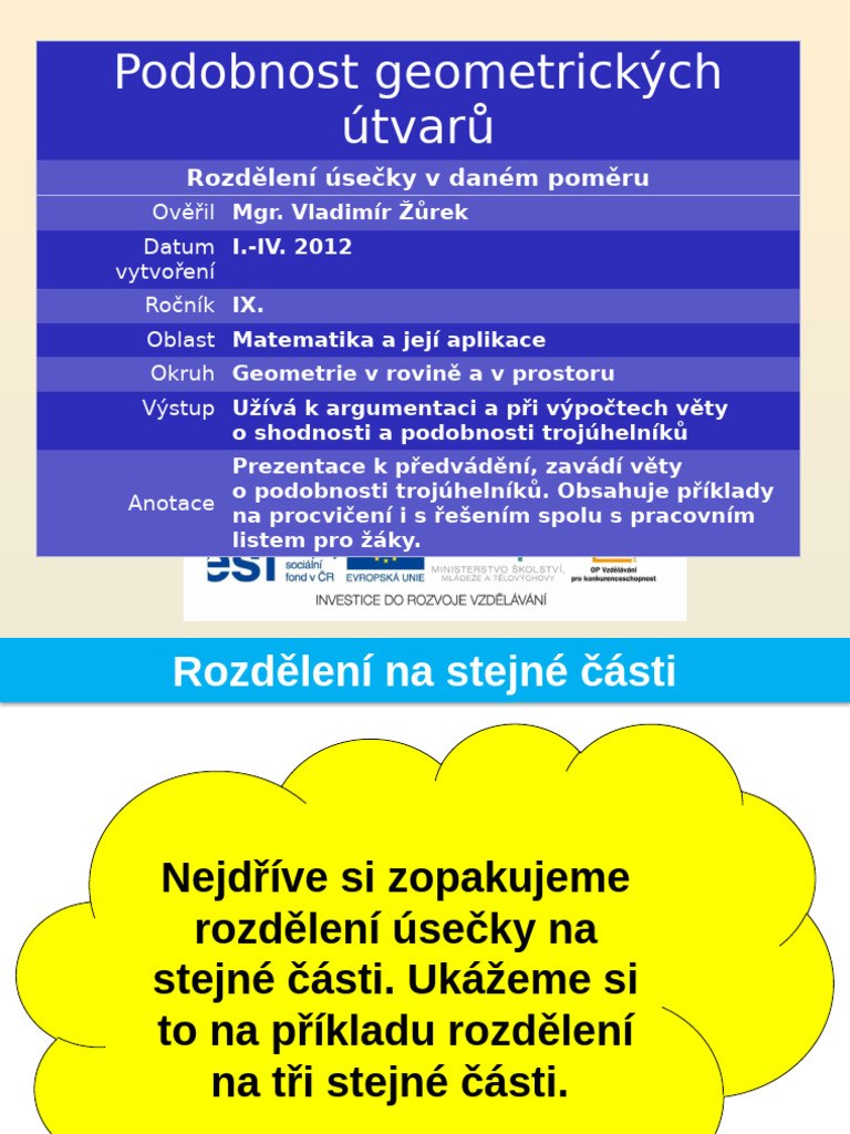 18 Rozdeleni Usecky V Danem Pomeru Prezentace Powerpoint Domaci ...