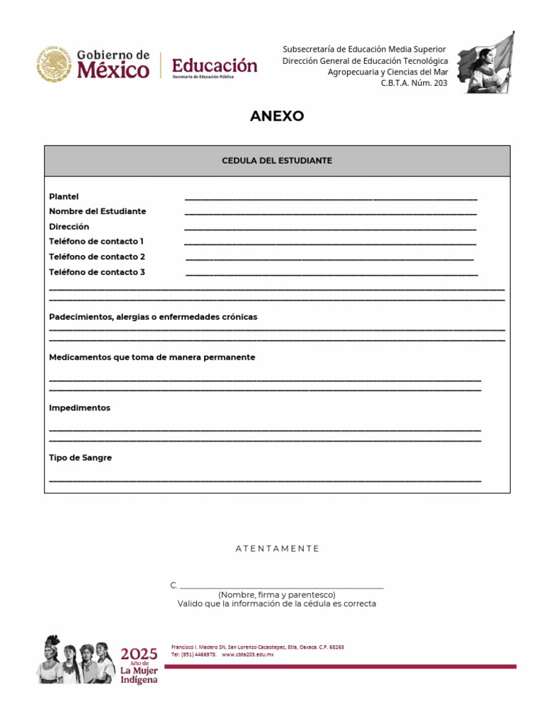 Cédula del Estudiante CBTA 203 | PDF | Enfermedades y trastornos