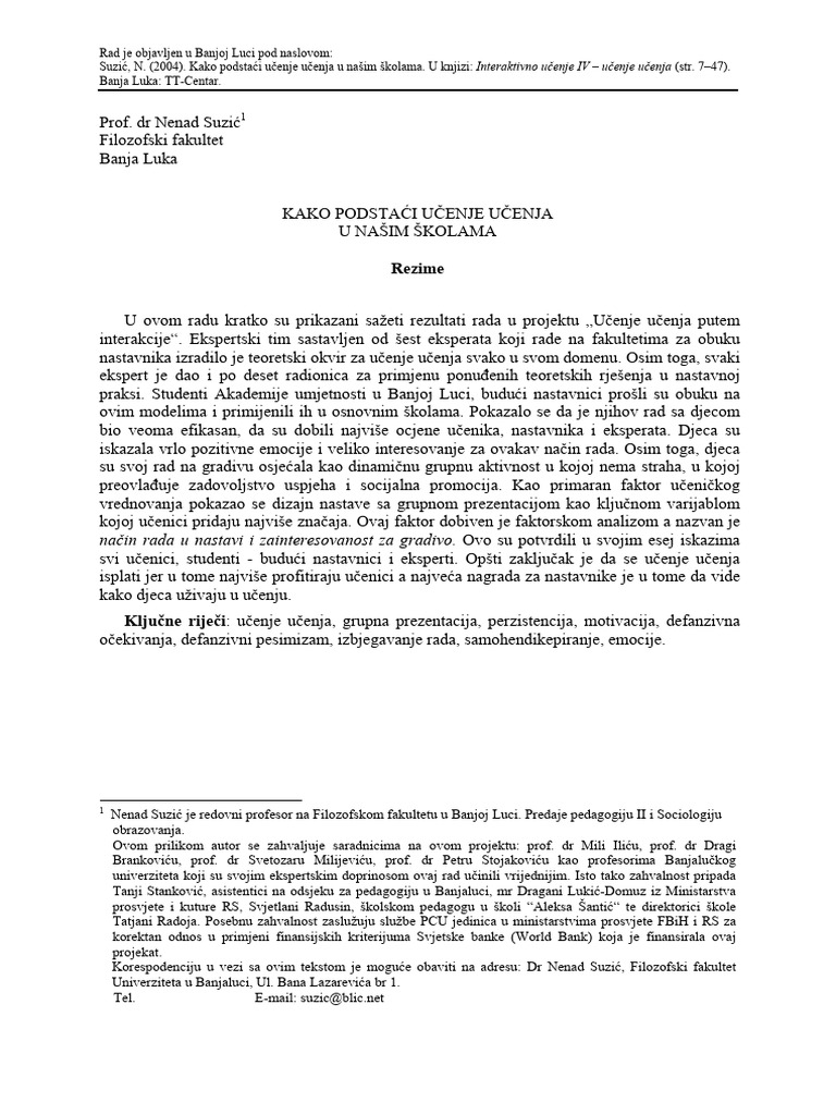 Kako-podstaci-ucenje-ucenja-u-nasim-skolamaPDF | PDF