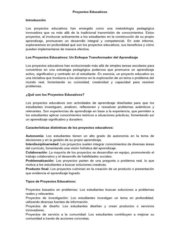 Proyectos Educativos | PDF | Evaluación | Enseñando