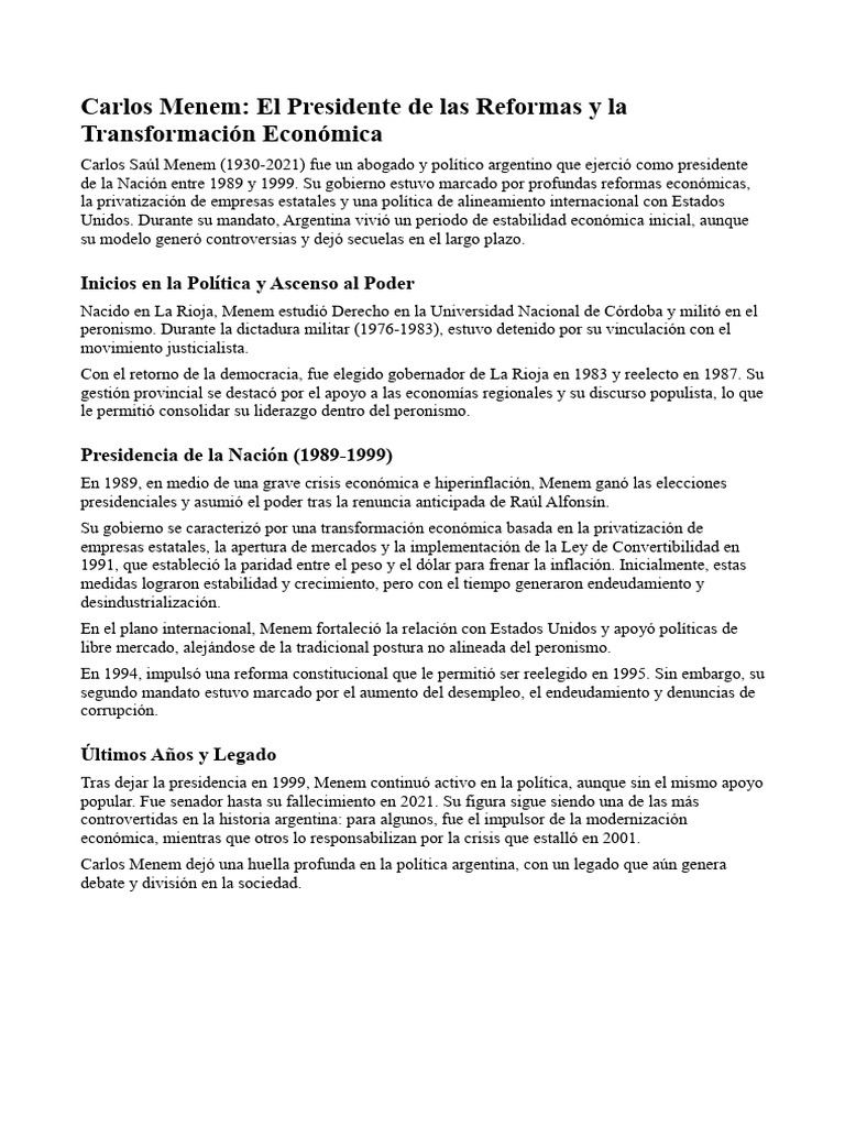Carlos Menem | PDF | Gobierno | Argentina