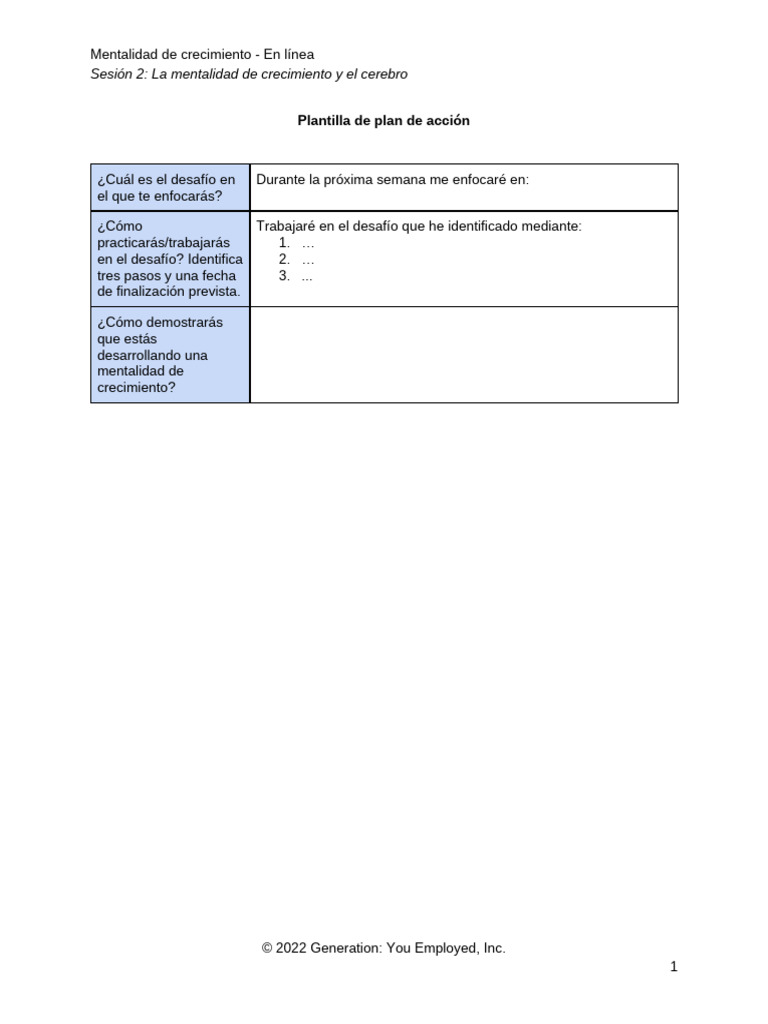 02 Action Plan Template Online Synch Handout VF | PDF