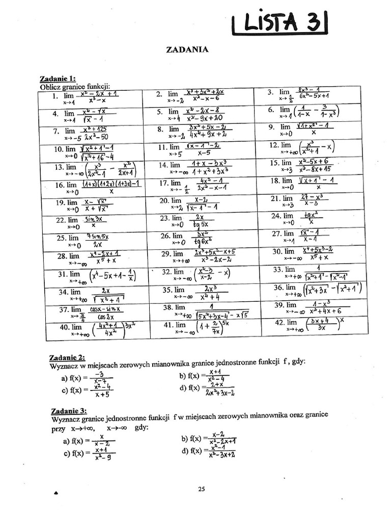 Lista 3 - Obliczanie Granicy Funkcji | PDF