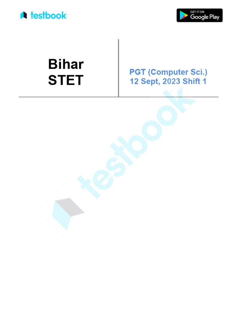 Bihar STET PGT (Computer Science) Official Paper-II (Held On - 12 Sept, 2023 Shift 1) | PDF ...