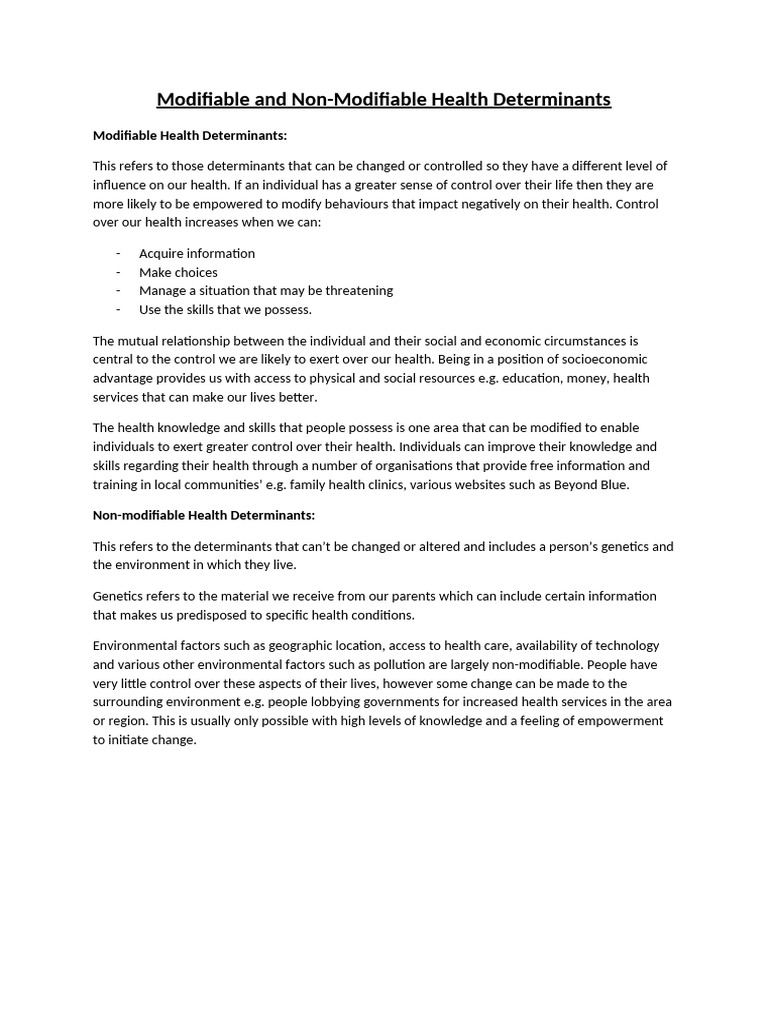 Modifiable and Non Modifiable Health Determinants | PDF