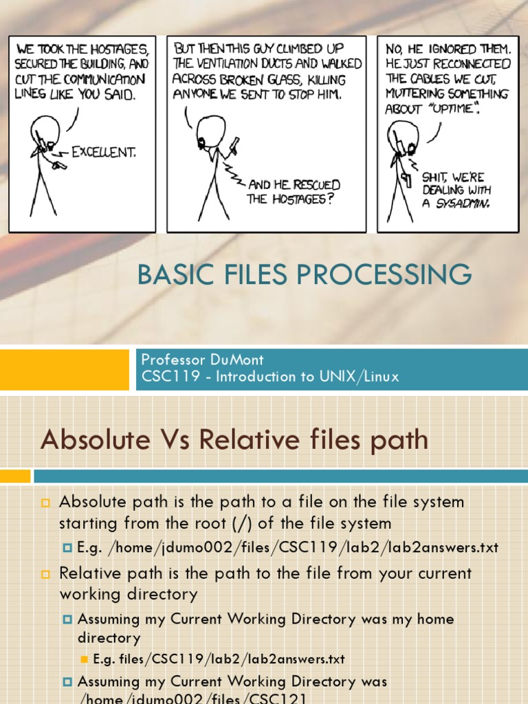 Basic Files Processing: Professor Dumont Csc119 - Introduction To Unix ...