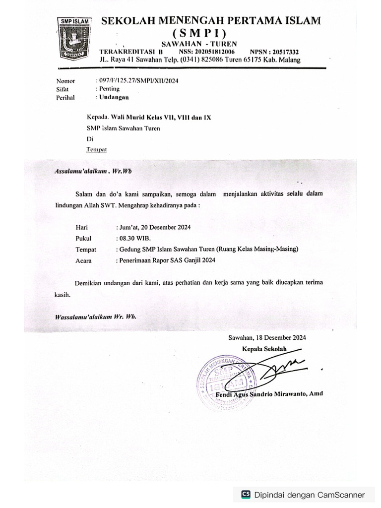 Undangan Pengambilan Rapot | PDF