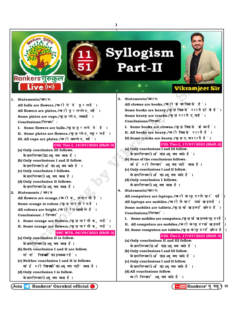 Syllogism Class Sheet (Part 2) | PDF