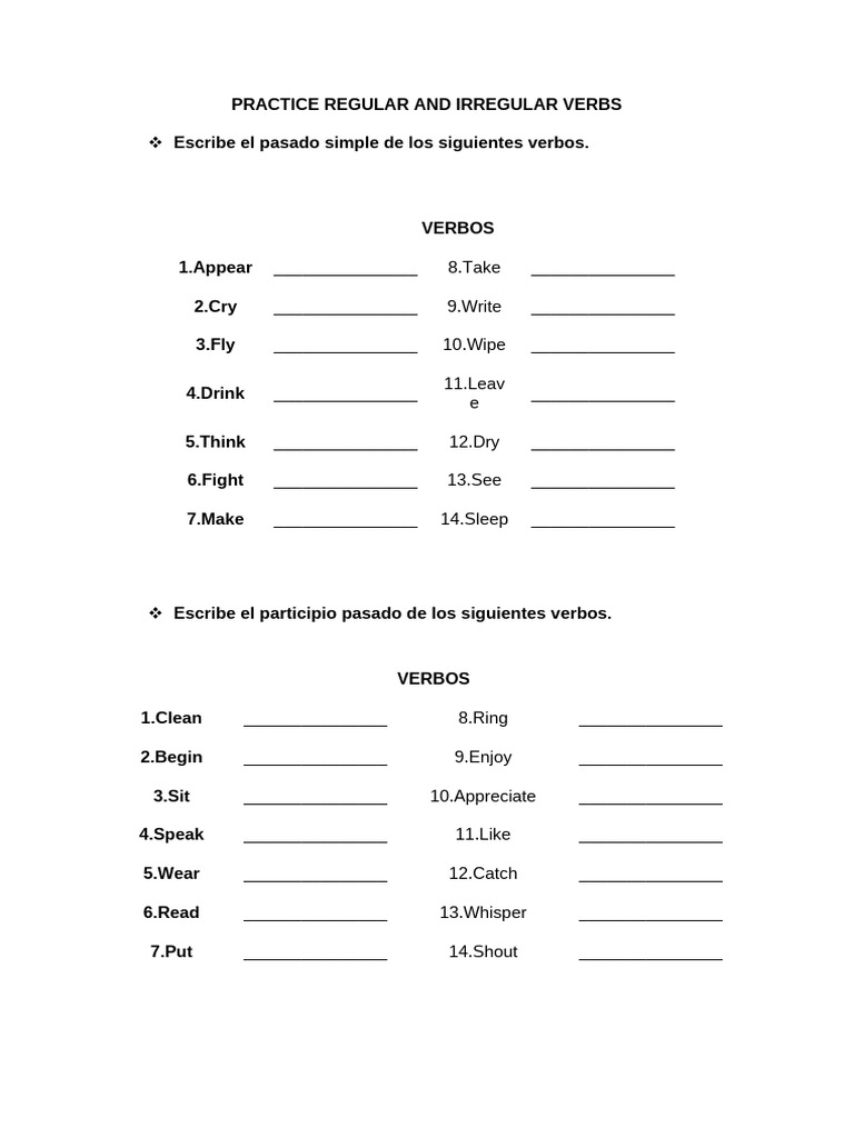 Practice Regular and Irregular Verbs | PDF