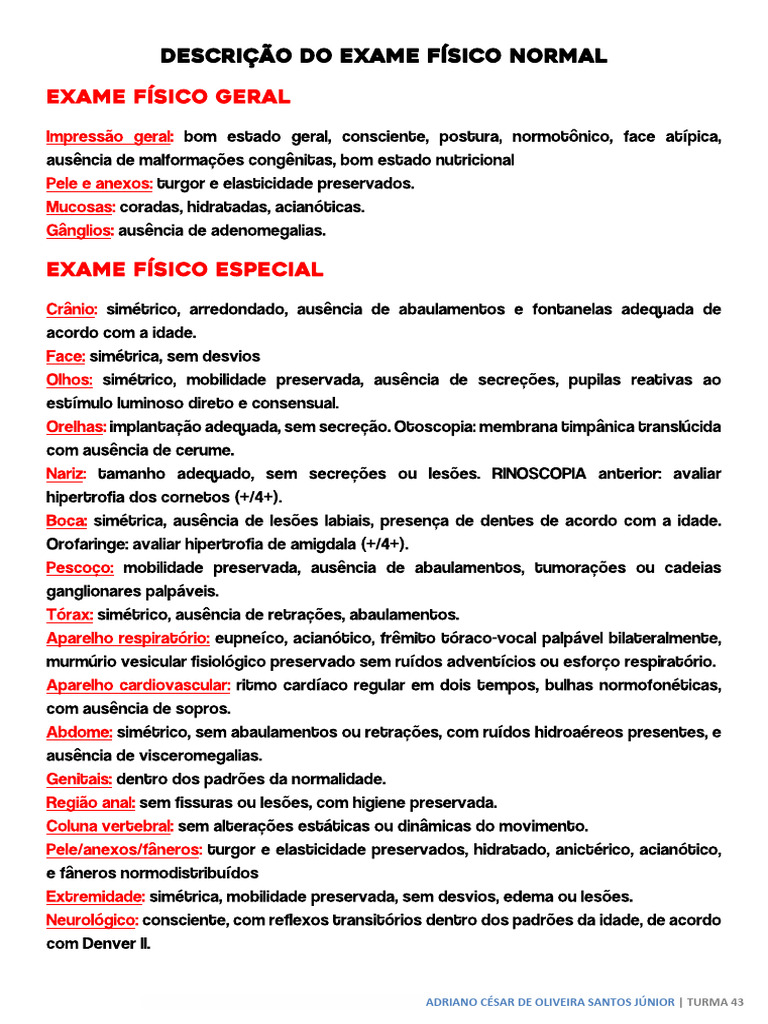 05 - Descrição Exame Fisico Normal | PDF