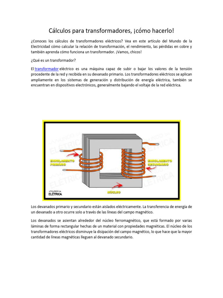 Cálculos para Transformadores | PDF | Transformador | Inductor