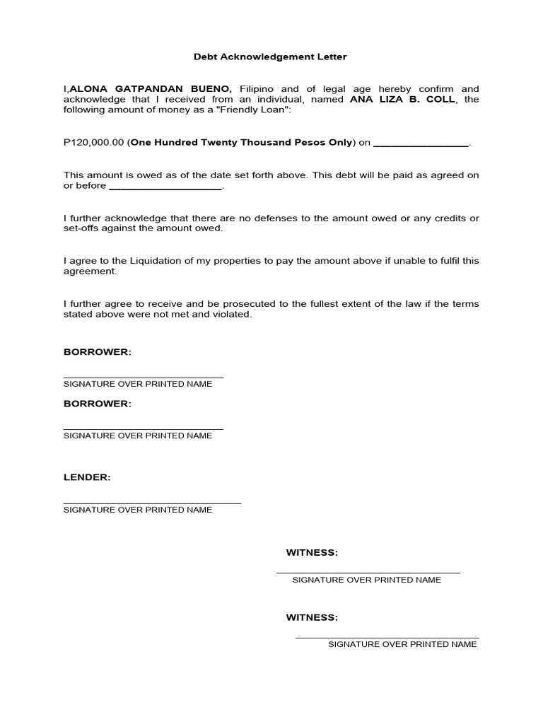 Debt 20 Acknowledgement 20 Letter | PDF