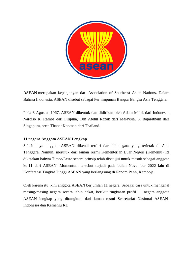 Profil 11 Negara Anggota ASEAN | PDF