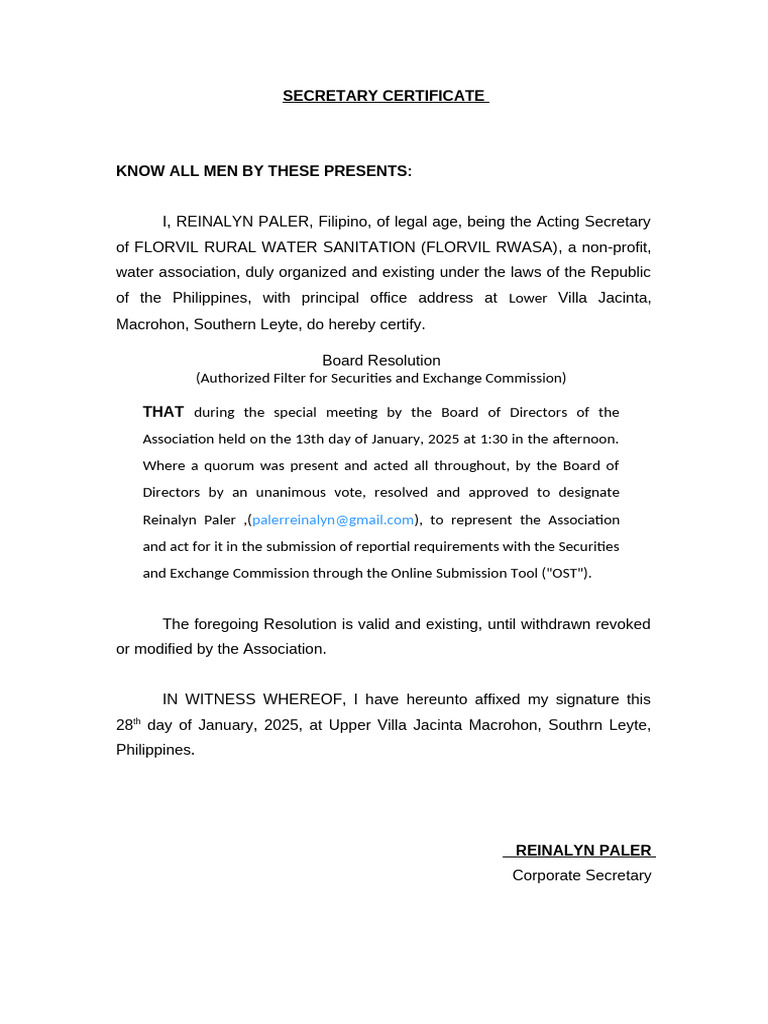 BIR-SEC-CERT | PDF | Business Law | Governance