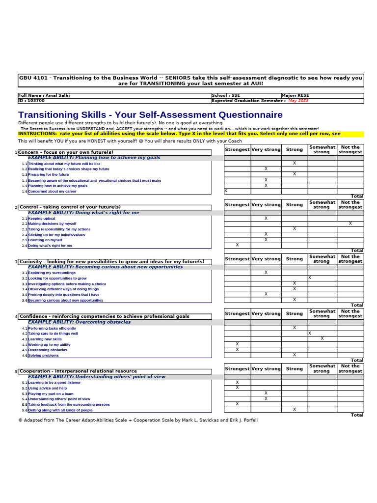 Self-Assessment for Career Transitioning | PDF | Learning | Cognitive Psychology