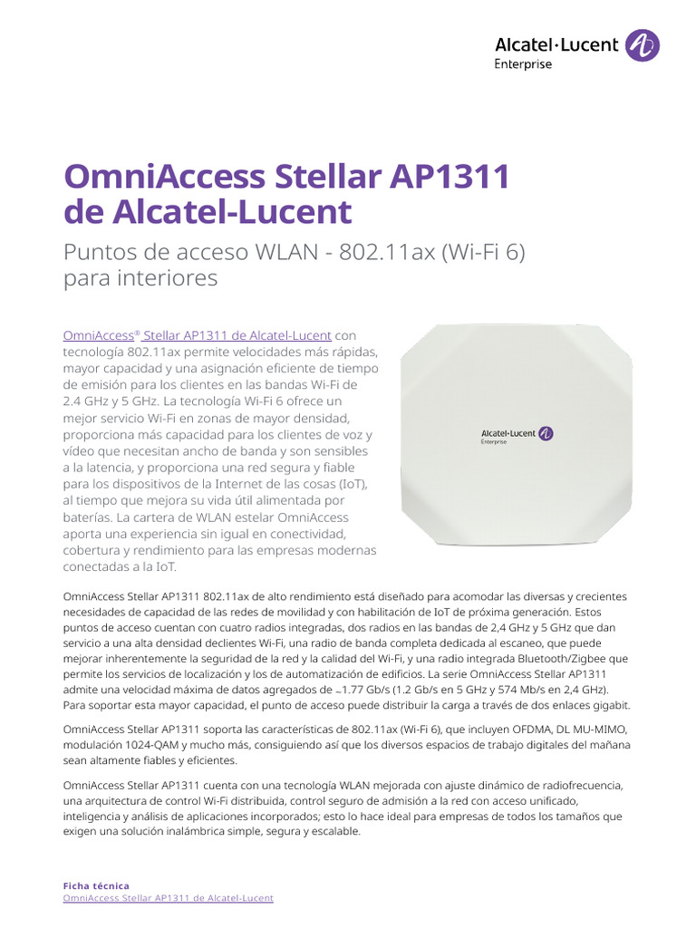 Omniaccess Stellar Oaw Ap1311 Datasheet Es | PDF | Ieee 802.11 | Punto de acceso inalámbrico
