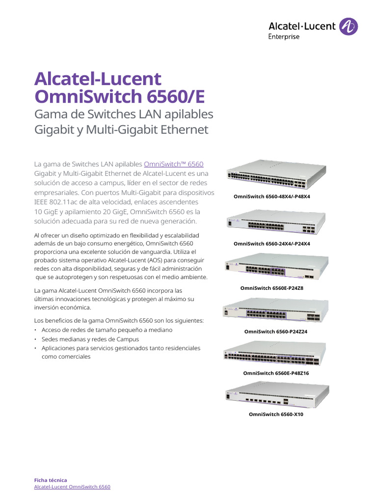 Omniswitch 6560 6560e Datasheet Es | PDF | Calidad de servicio | Estándares de internet