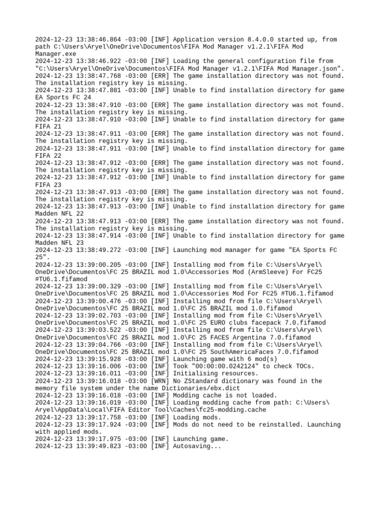 FIFA Mod Manager Log20241223 | PDF | Windows Registry | System Software