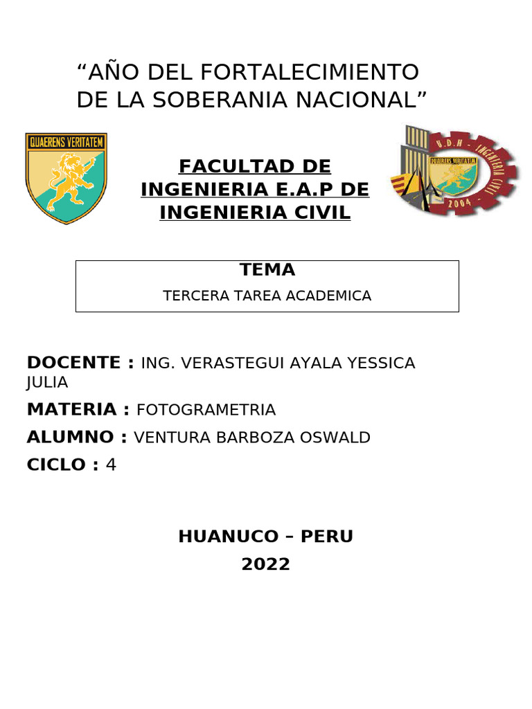 Tercera Tarea de Fotogrametría | PDF