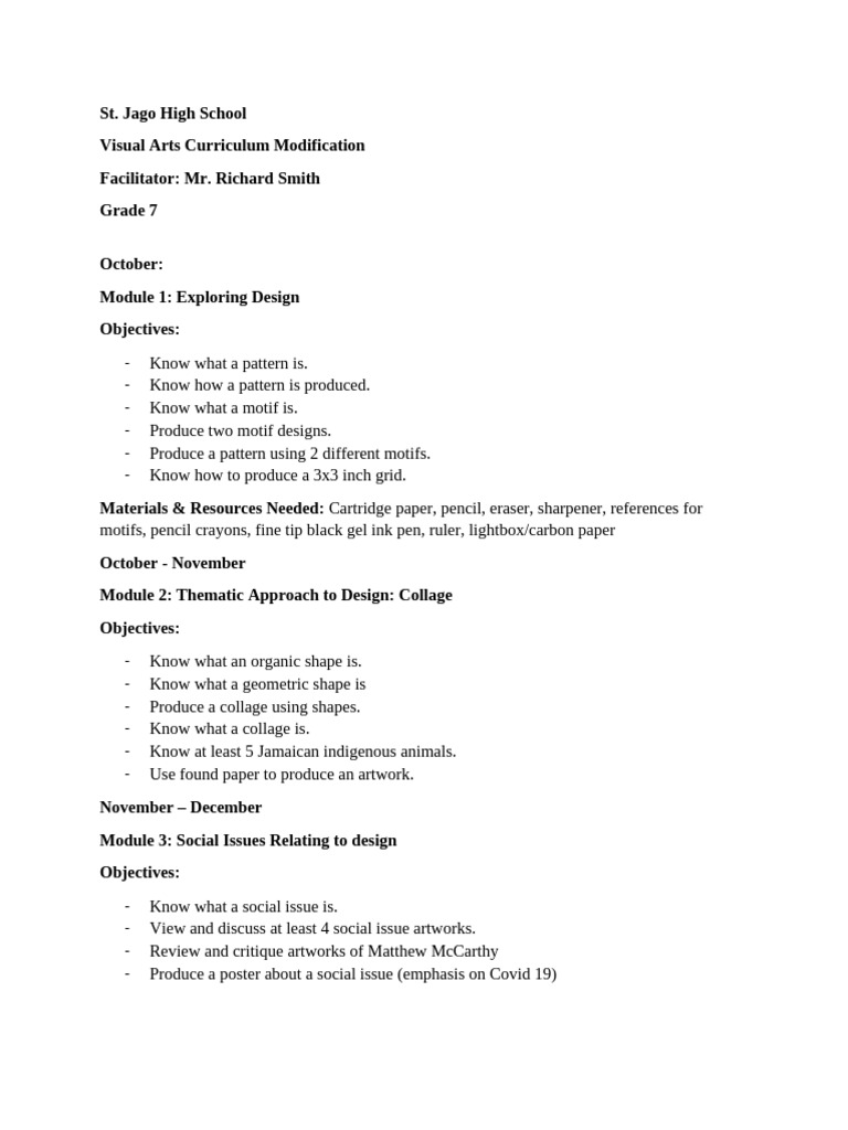 St. Jago High School Visual Arts Curriculum | PDF