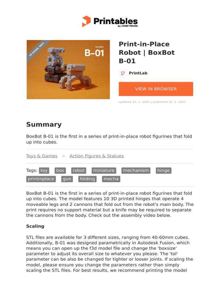 Print in Place Robot Boxbot B 01 | PDF | 3 D Printing