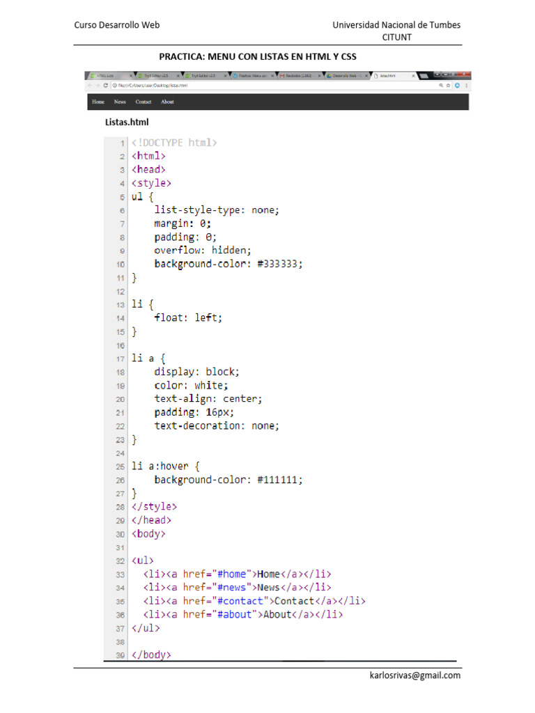 PRACTICA html - listas - menu | PDF