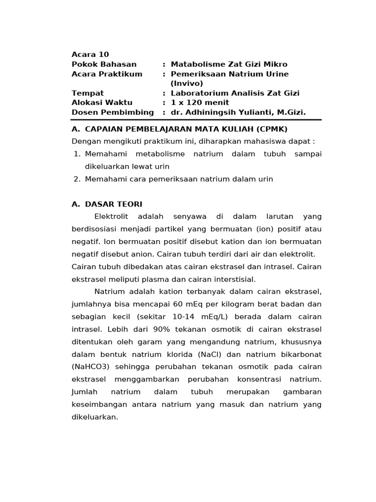 Pemeriksaan Natrium dalam Urin | PDF
