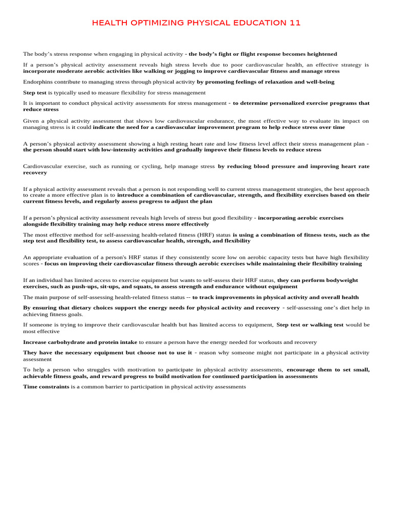 Handouts PE11 Q3 Exam | PDF | Physical Fitness | Aerobic Exercise