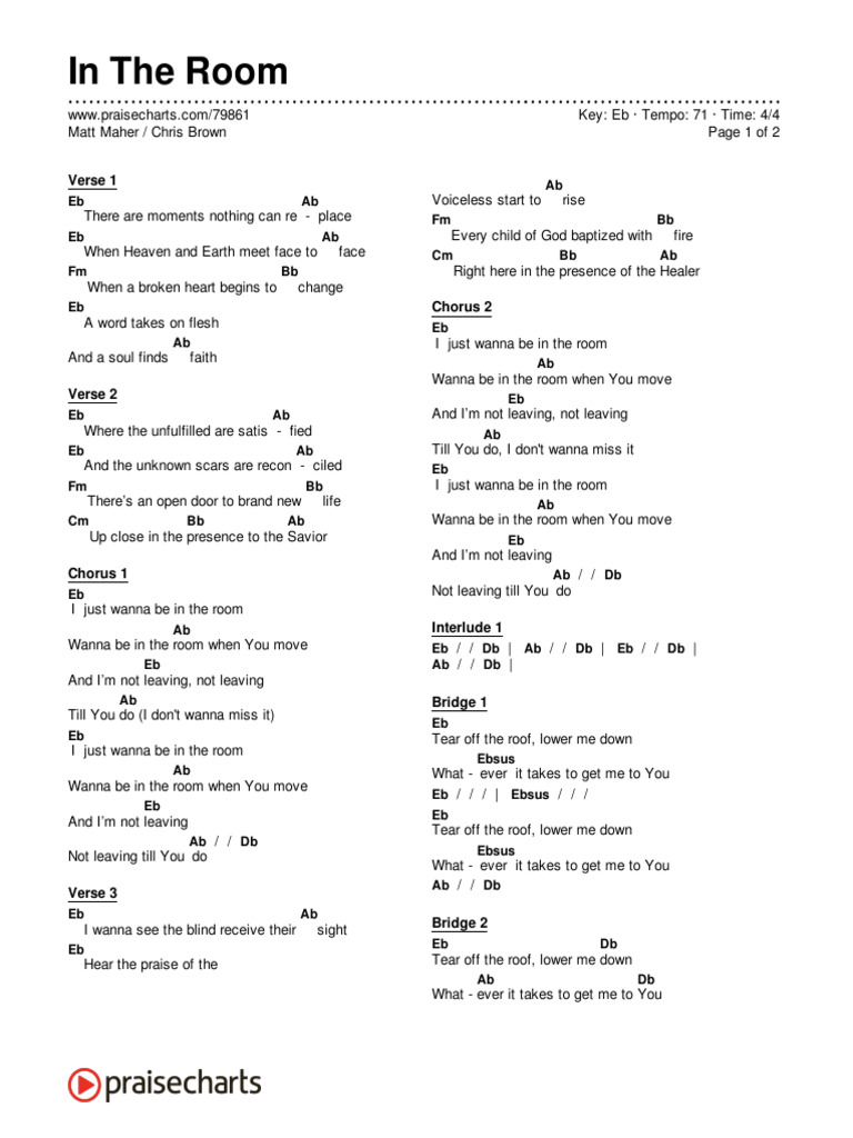 In The Room (Matt Maher C... ) Chord Chart - Eb - 2 Column Layout | PDF
