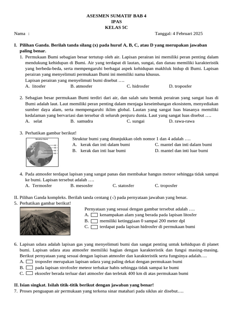 Asesmen Sumatif Harian Bab 4 Ipas Kelas 5a | PDF