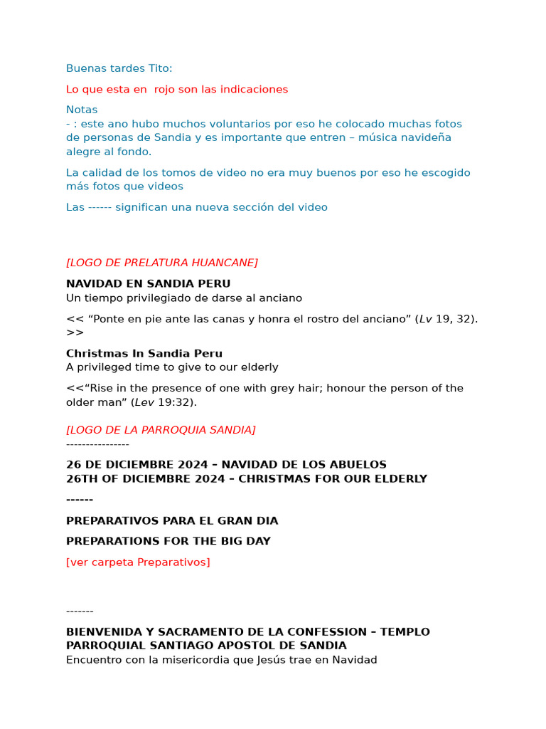 Guion Video 2024 Sandia Navidad de Los Abuelos Final | PDF | Navidad | Tradiciones navideñas