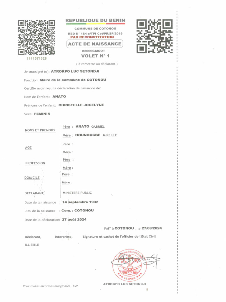 Acte de Naissance | PDF