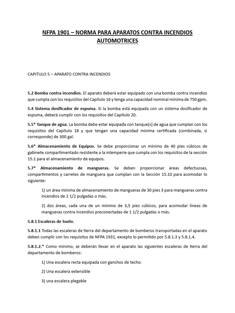 Nfpa 1901 - Resumen para Unidades Contra Incendios | PDF