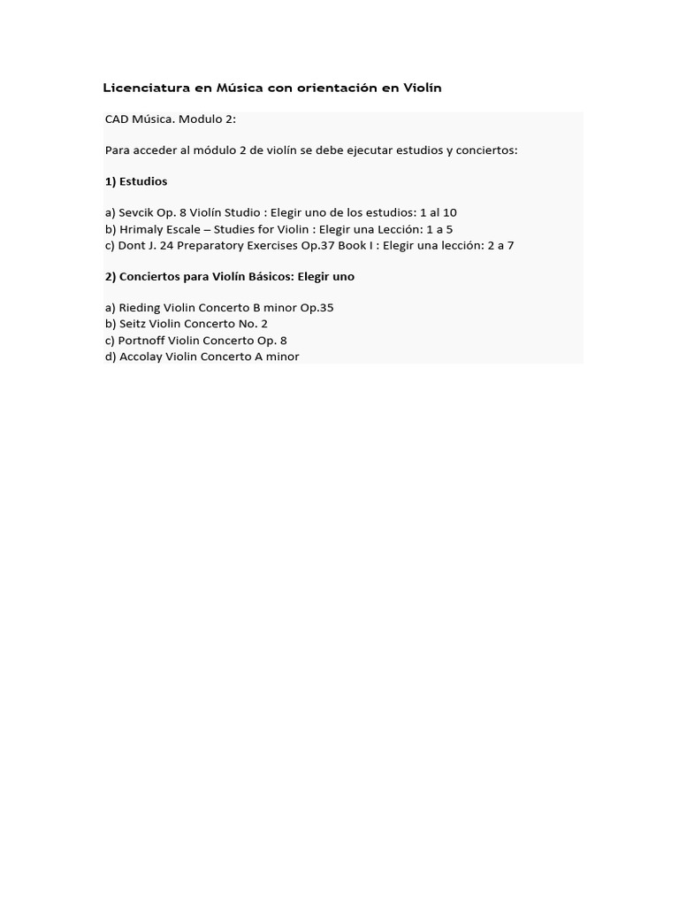 Instructivo Modulo 2 Licenciatura en Música Con Orientación en Violín | PDF