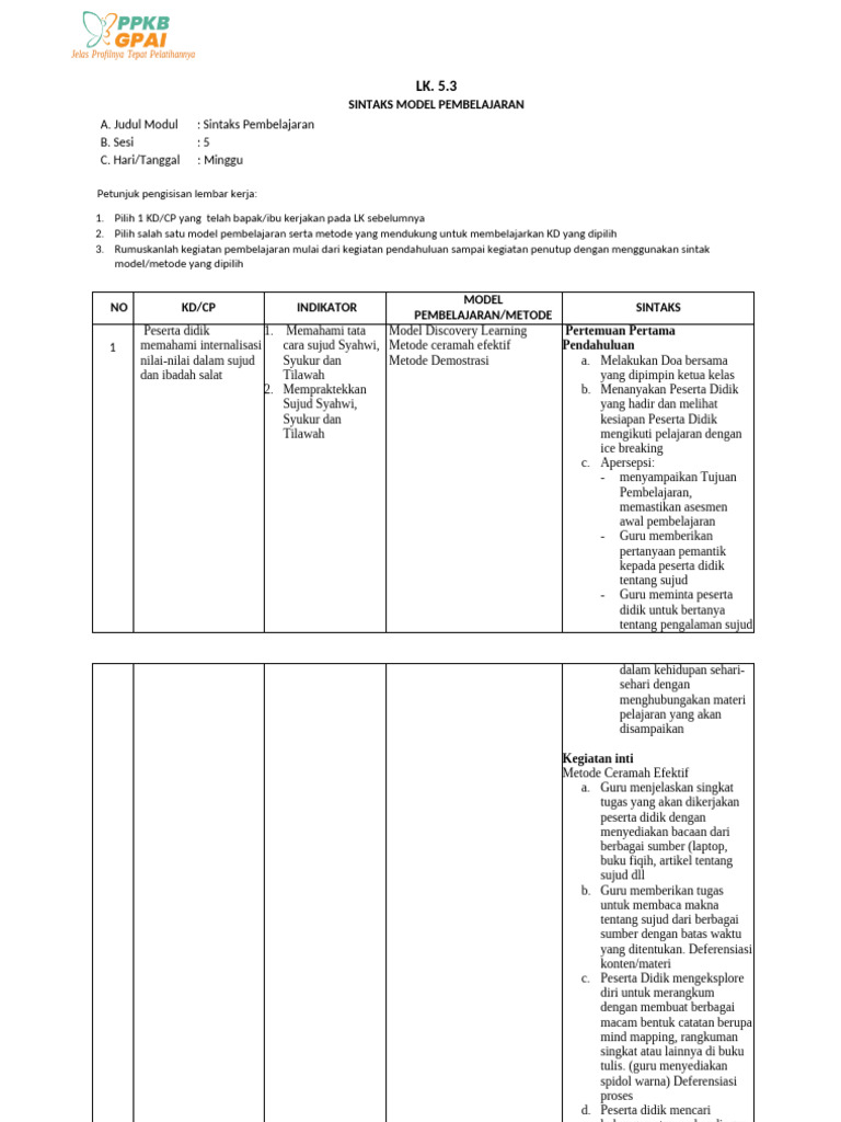 Sintaks Pembelajaran Sujud Efektif | PDF