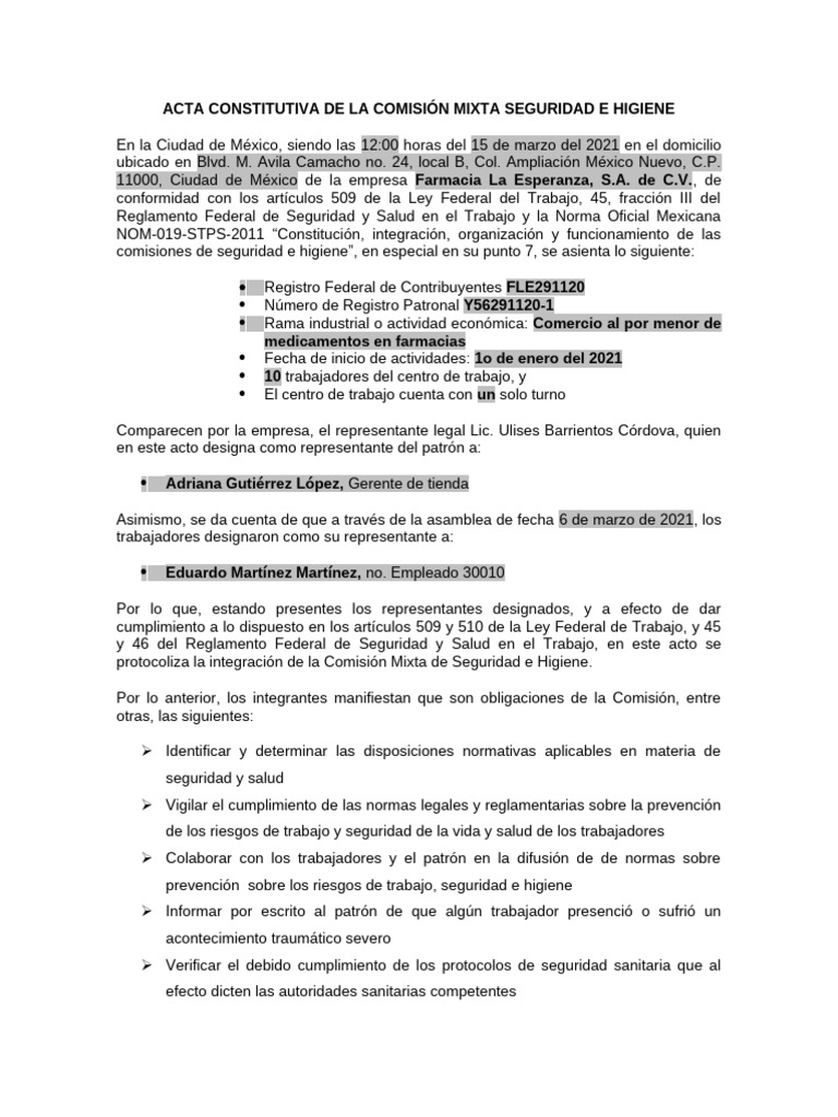 Acta Comisión Seguridad Farmacia 2021 | PDF | México
