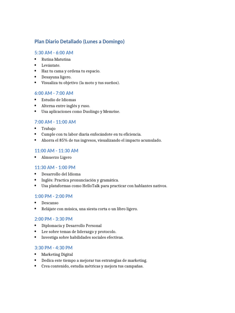 Plan Diario Detallado | PDF