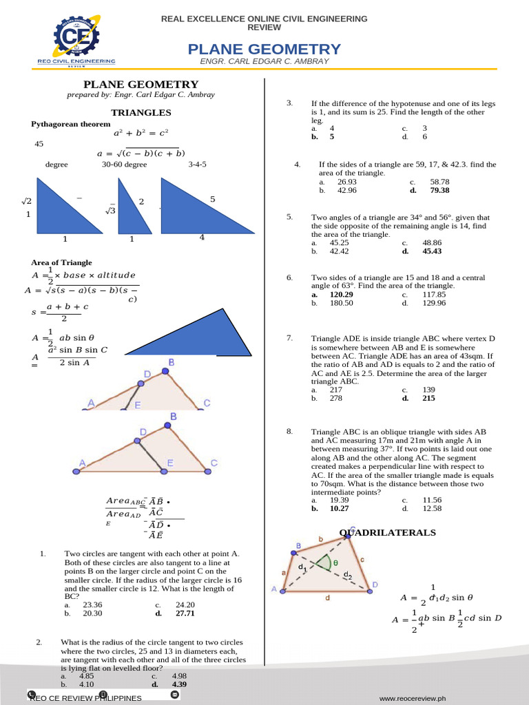 Mste 30 Plane Geometry Hand Outs | PDF | Circle | Area