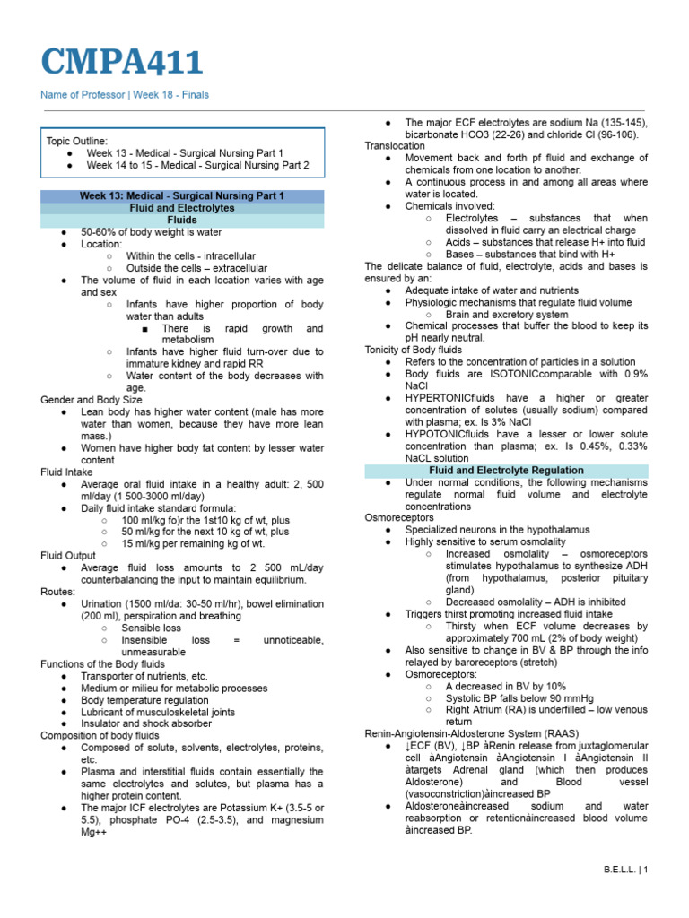 CMPA 411 Finals 1 | PDF | Electrolyte | Sodium