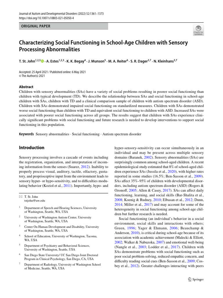 Social Functioning School Children With Sensory | PDF | Autism ...