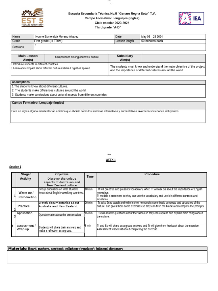 LESSON PLAN APRIL 3rd GRADE (III TRIM) | PDF | Vocabulary | English ...